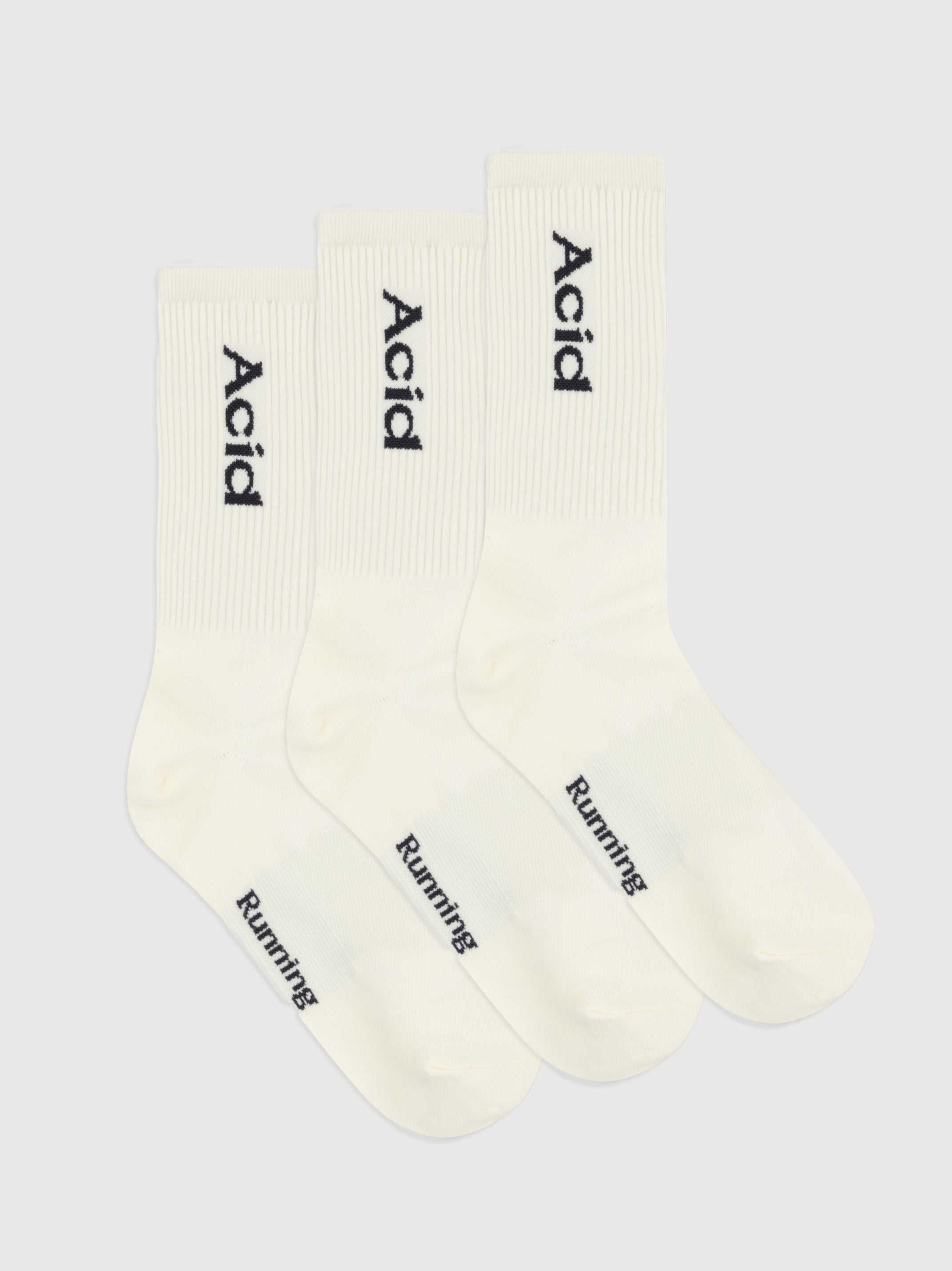 Three-Pack Logo Socks - Bone – Acid Running