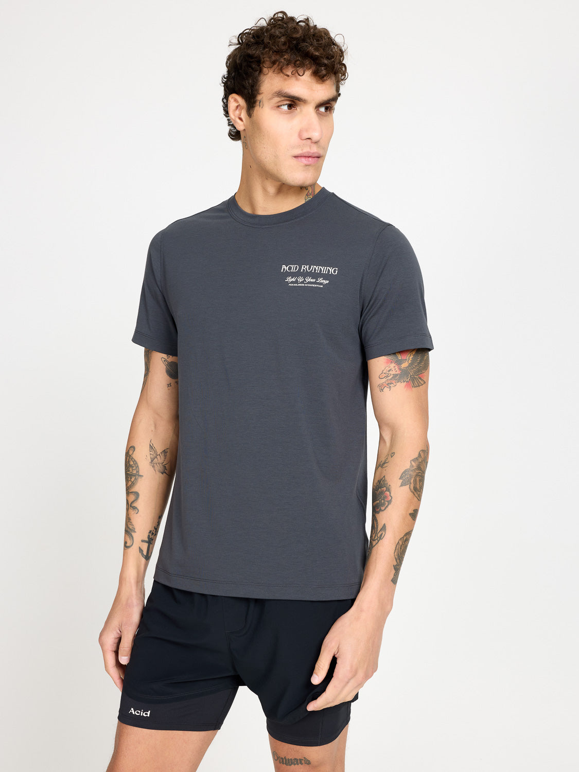 Acid Running Light Up Your Lungs T-Shirt - Graphite - Sustainable Materials