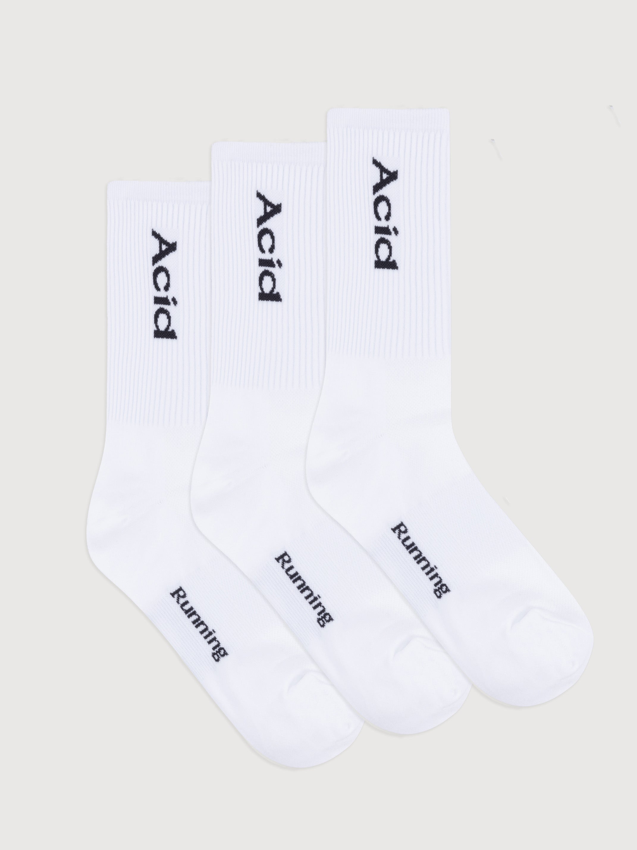Three-Pack Logo Socks - White – Acid Running